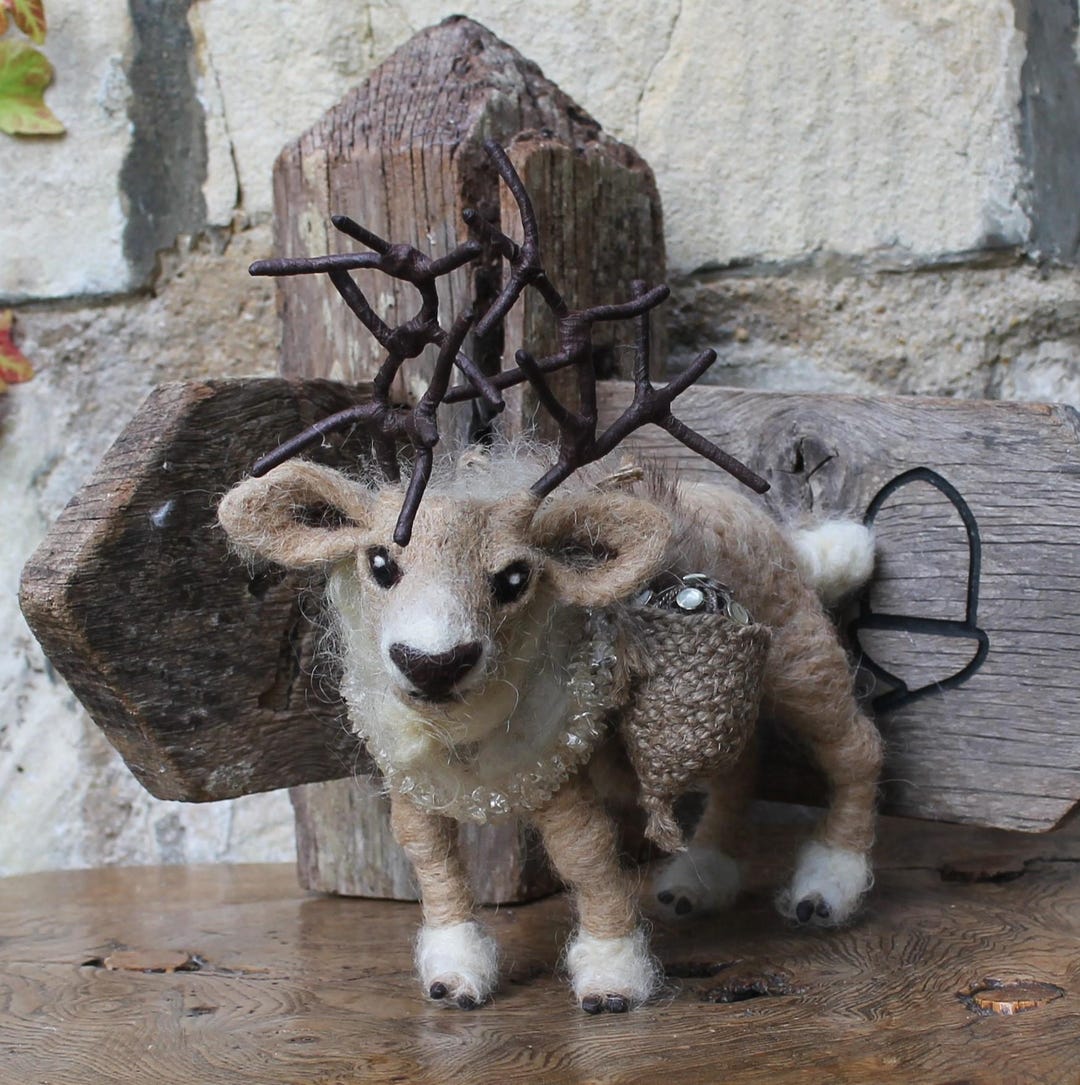 FELT XMAS Reindeer/handmade Needlefelt Baby Reindeer/animal Sculpture ...