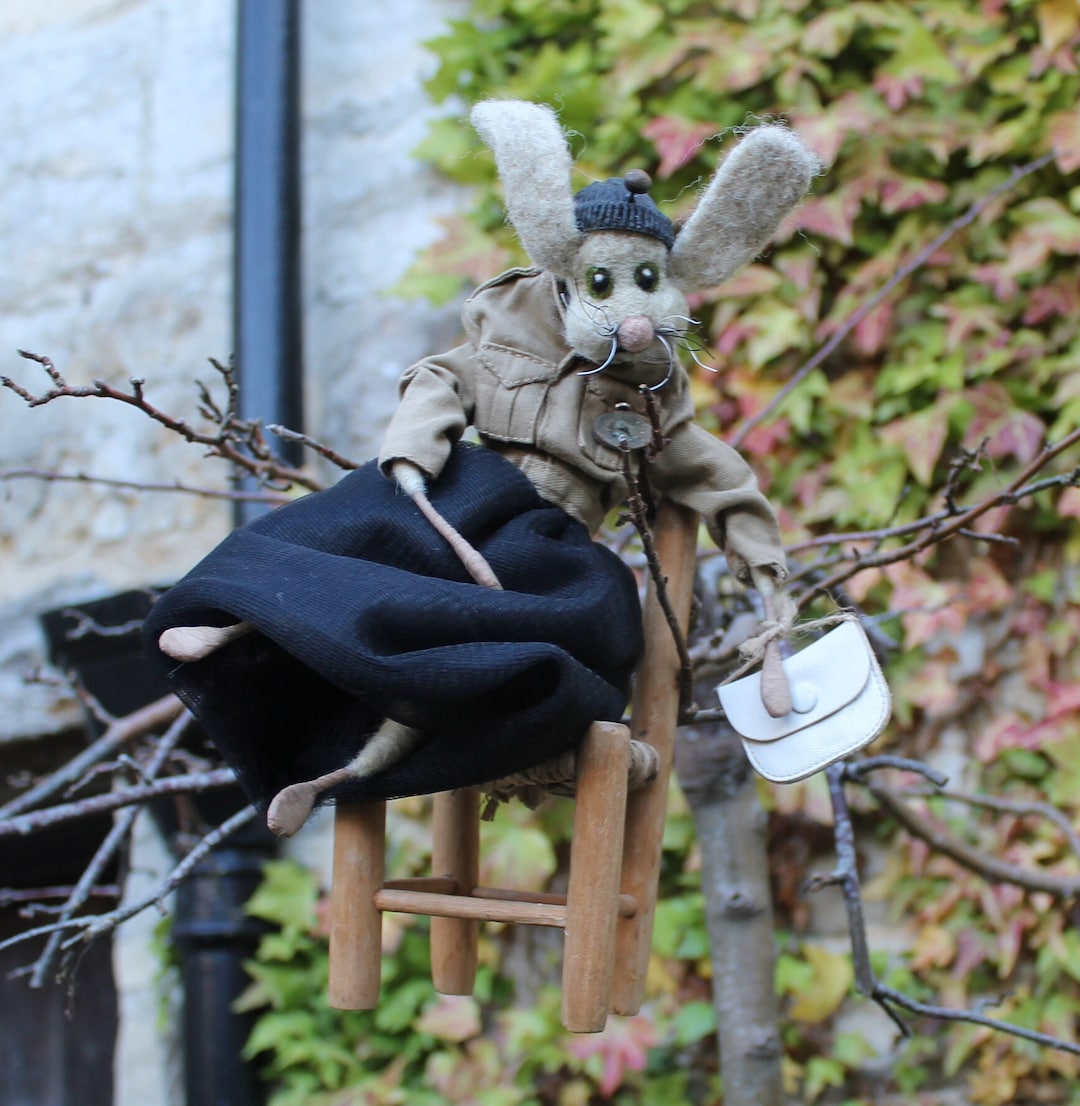 Handmade Felted Rabbit Soft Sculpture, Grandma With Vintage Accessories ...