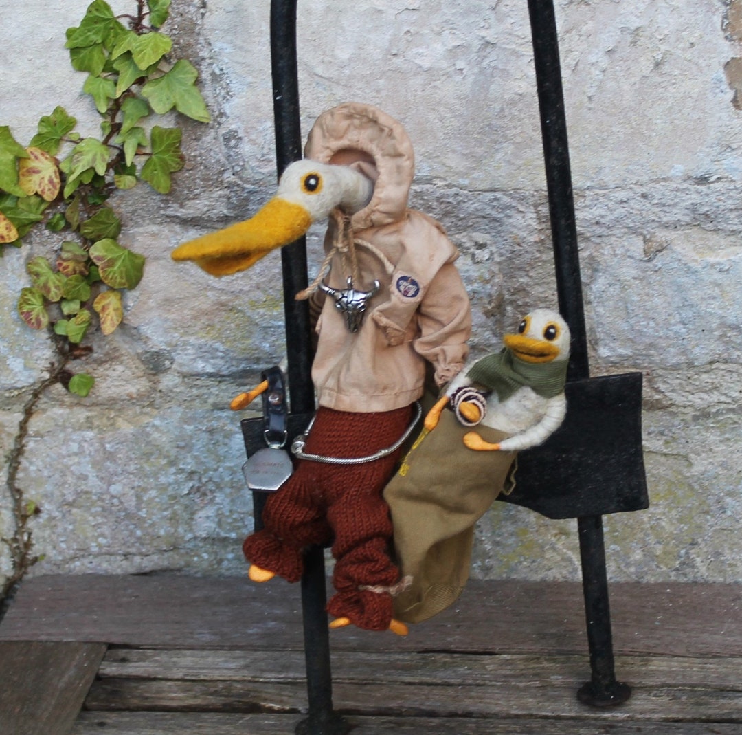 INDIAN RUNNERDUCK NEEDLEFELT Doll and Mini Duckling/primitive Art ...