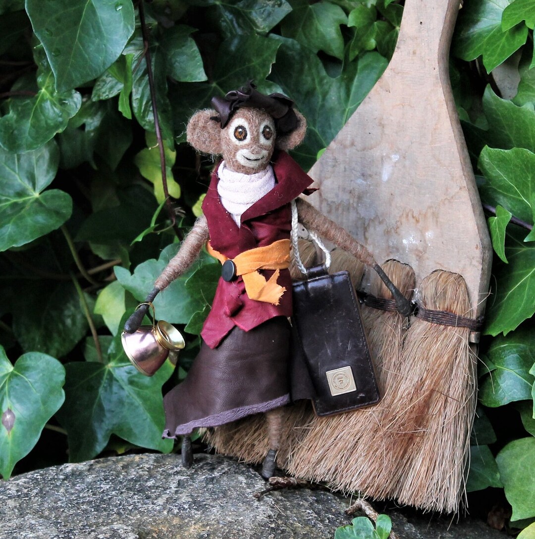 HANDMADE FELT MONKEY Artist Doll/animal Sculpture/ooak Folk Art Monkey ...