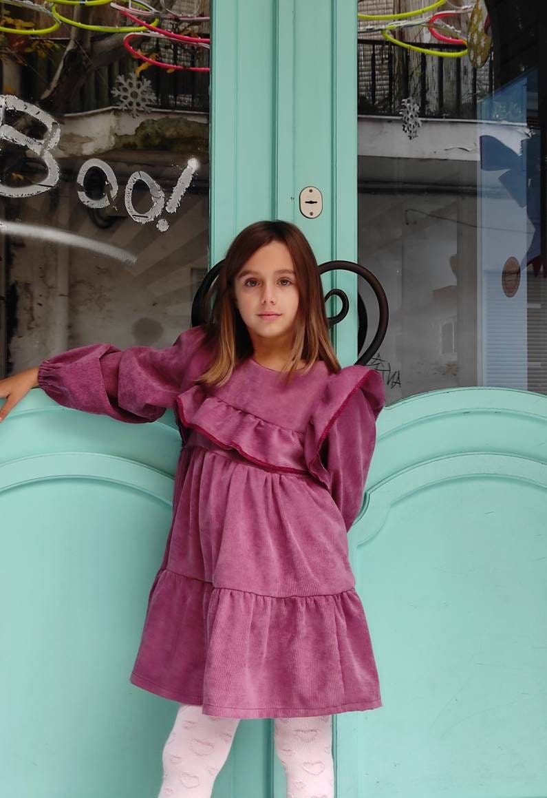 Ruffled Corduroy Dress Raspberry Dress Girls Dress Winter | Etsy