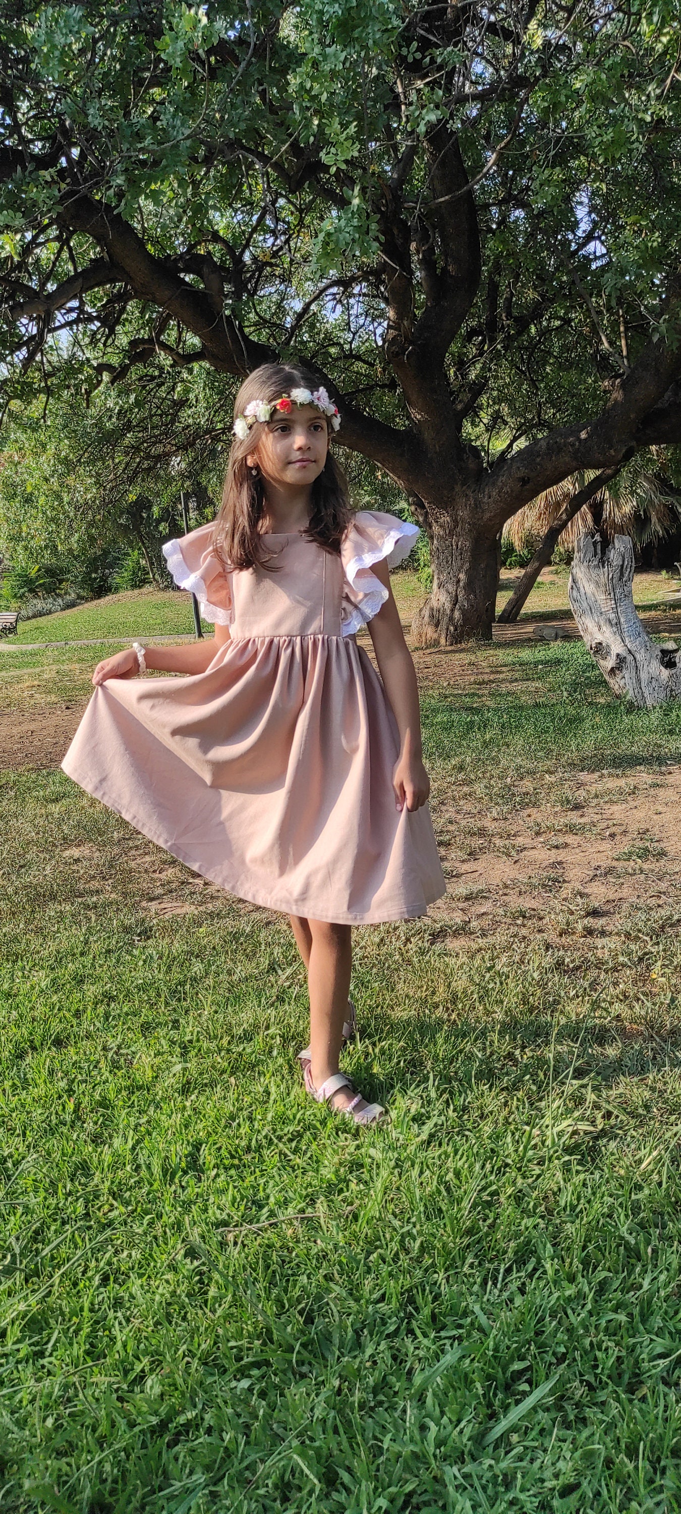 Pink Linen Dress Flutter Sleeve Dress Girls Linen Dress Linen - Etsy
