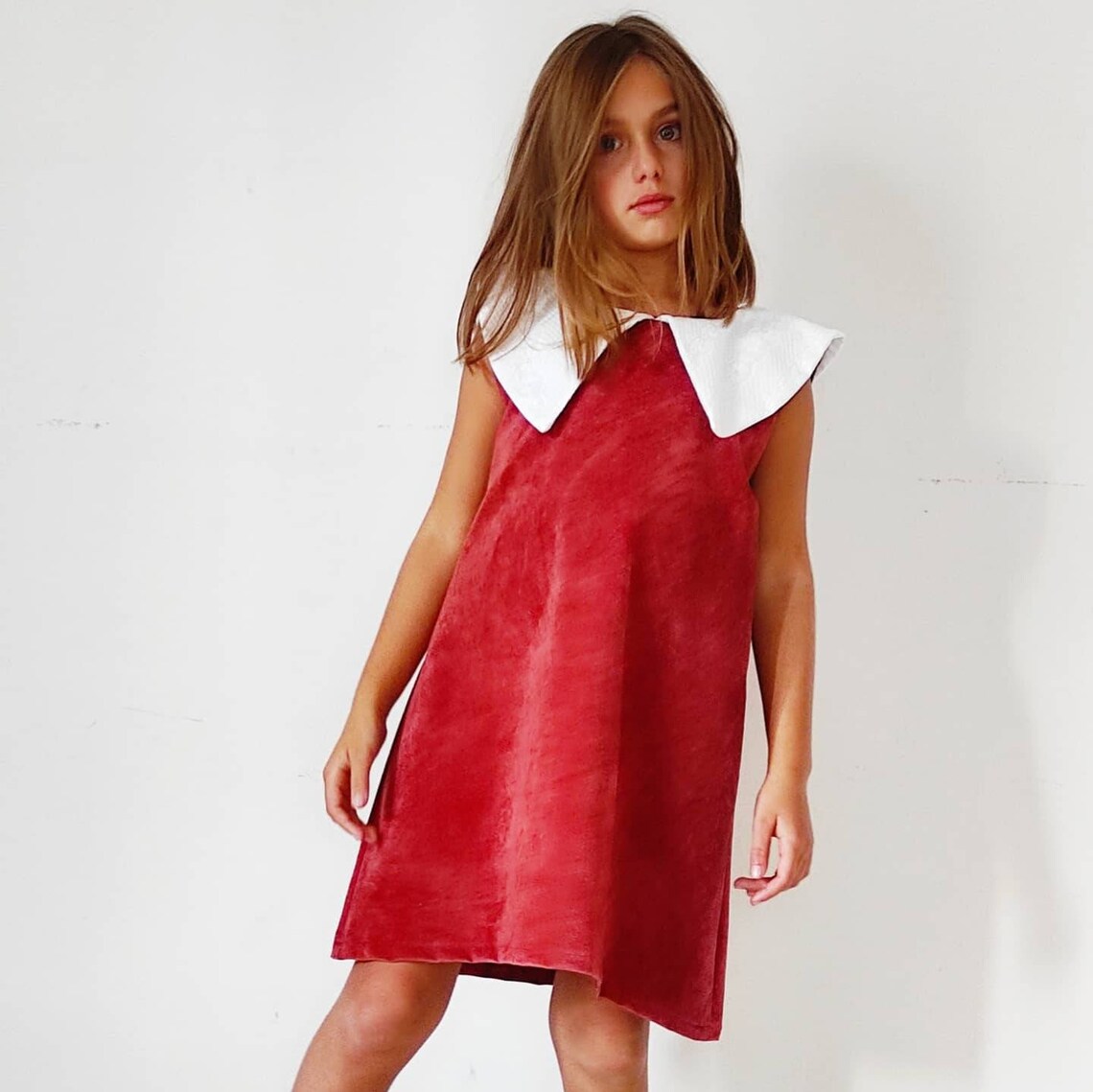 Red Suede Dresscollared Dress A-line Dress Girls Dress - Etsy