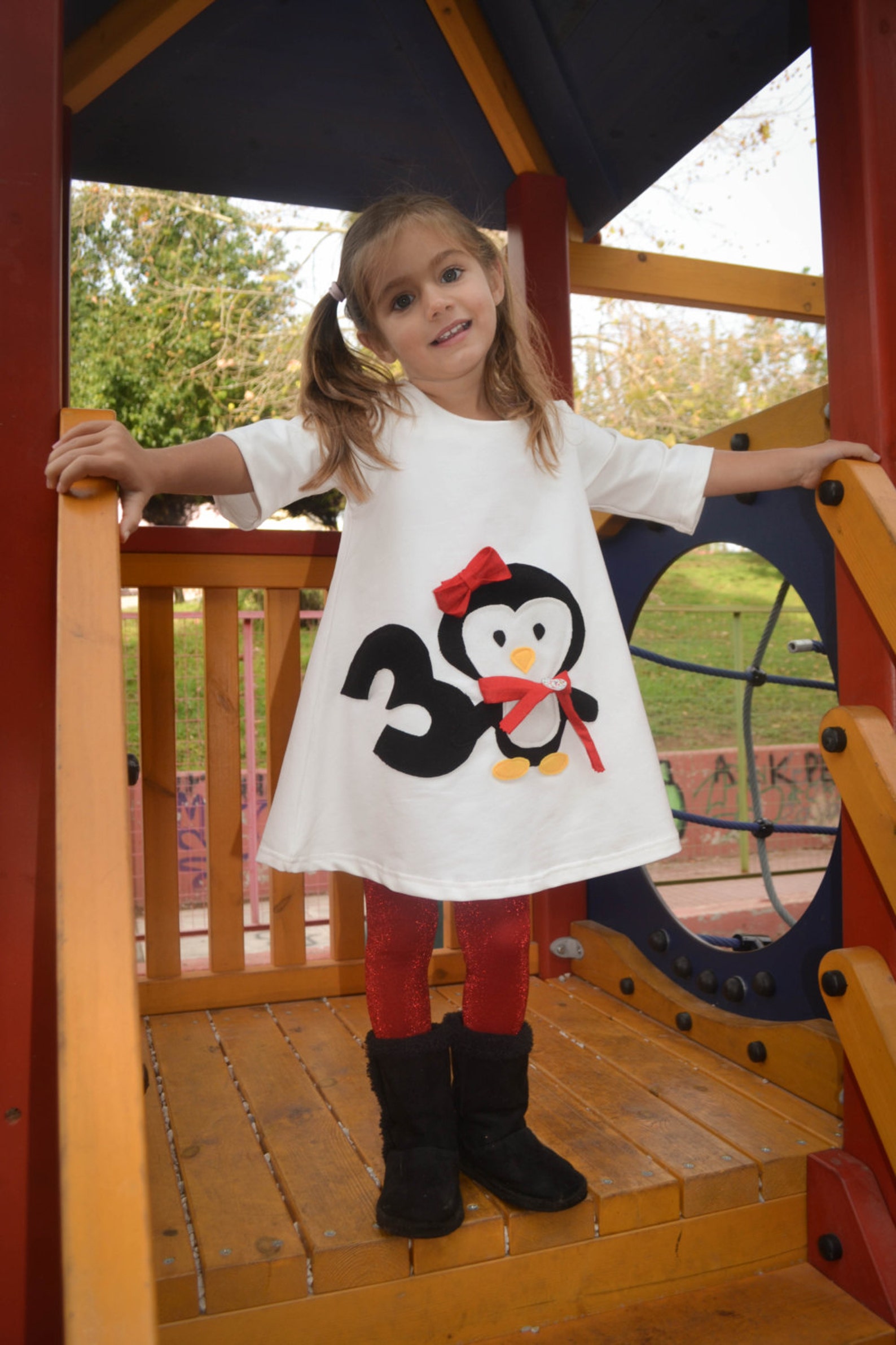 Penguin Dress Applique Penguins Girl's Dress Birthday Christmas Gift ...