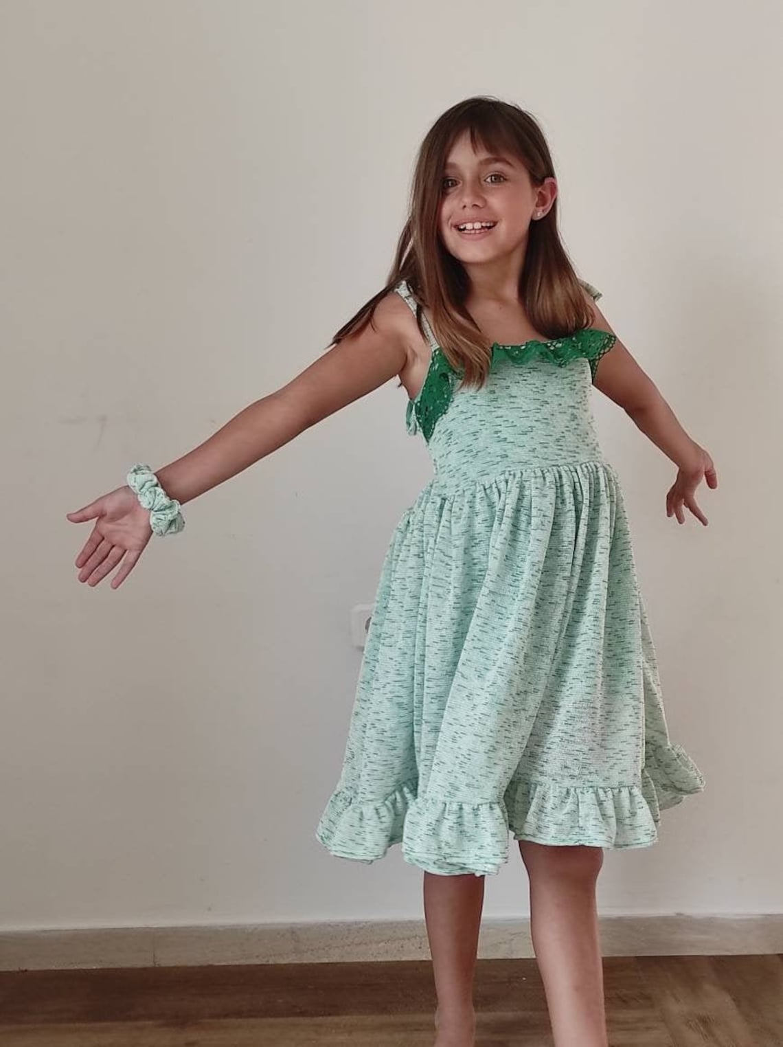 Knit Girls Dress Green Summer Dress Ruffled Girls Dress - Etsy