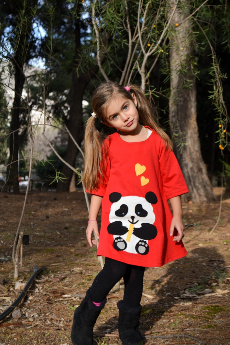 Panda Dress Appliqued Dress Cute Dress Red Dress Playful Dress Handmade ...