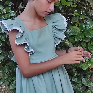 Mint Linen Dress Flutter Sleeve Dress Girls Linen Dress Linen Dress ...
