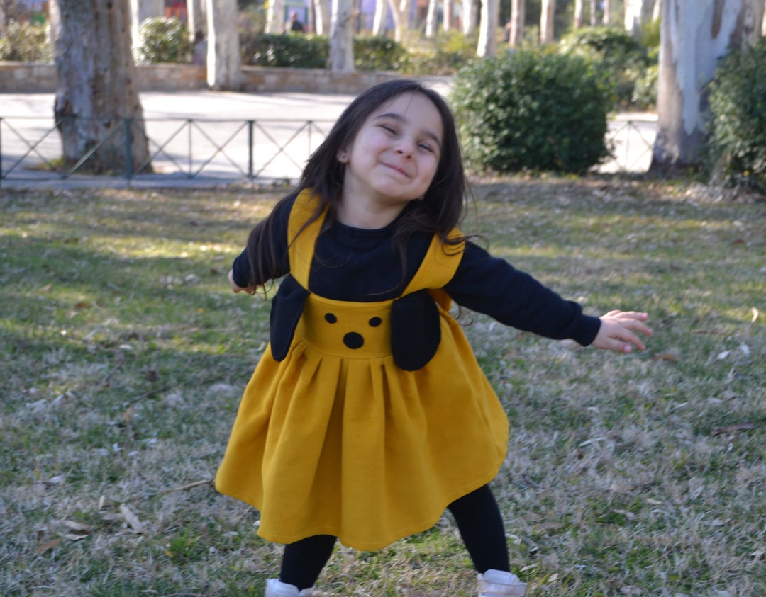 Dog Girls Dress, Dog Pinafore Dress, Yellow High Waist Skirt, Animal ...
