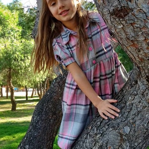 Pink Checkered Shirt Dress,pink Grey Checkered, Winter Dress, Autumn ...