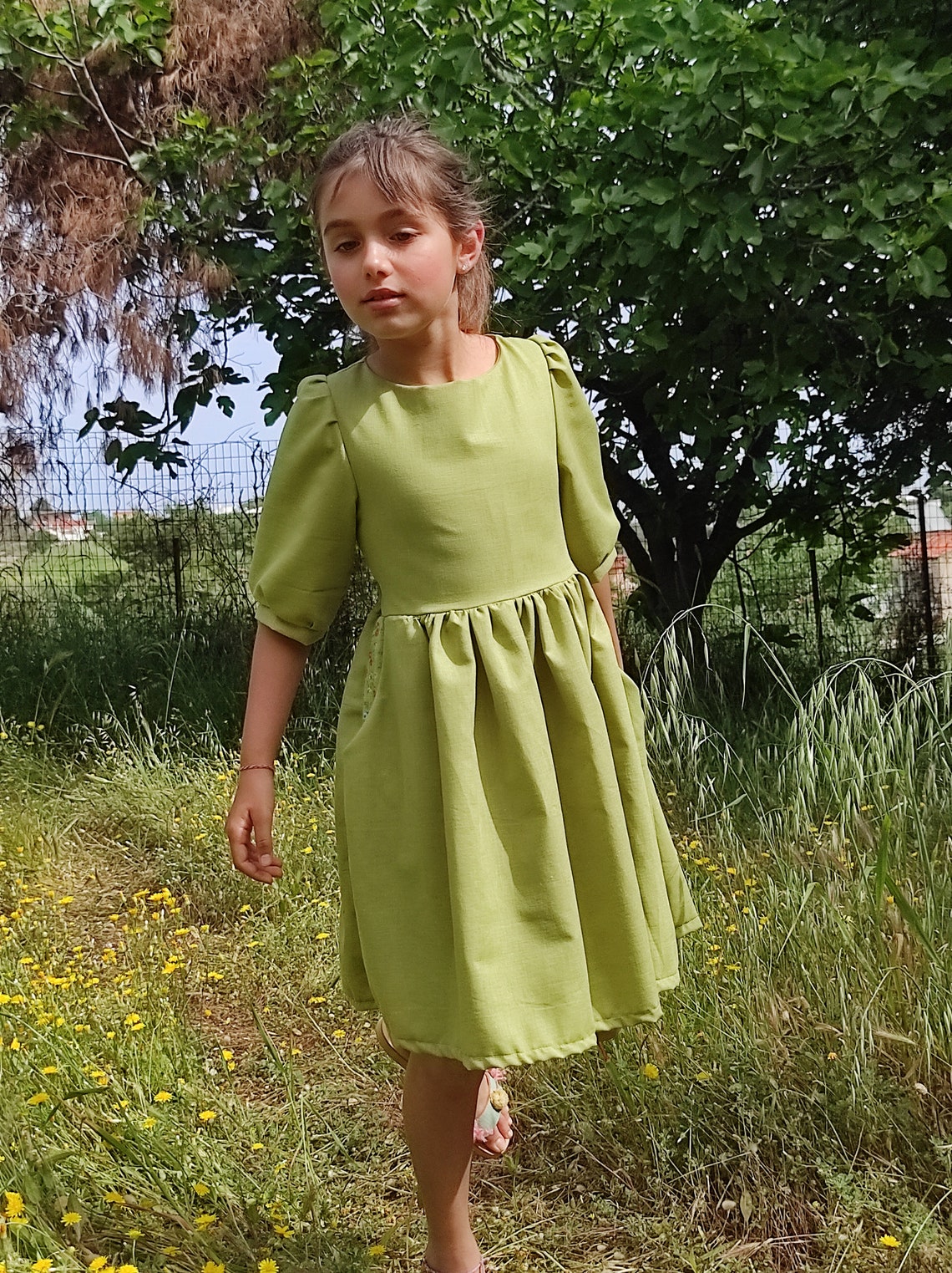 Green Linen Dress Girls Linen Dress Open Back Linen Dress - Etsy