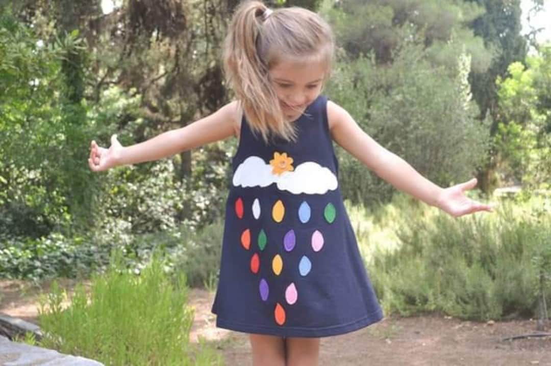 Rainbow Girls Dress, Colorful Raindrops Dress, Raindrops Applique ...