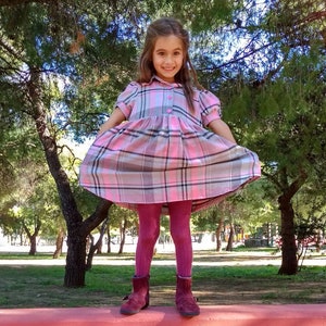 Pink Checkered Shirt Dress,pink Grey Checkered, Winter Dress, Autumn ...