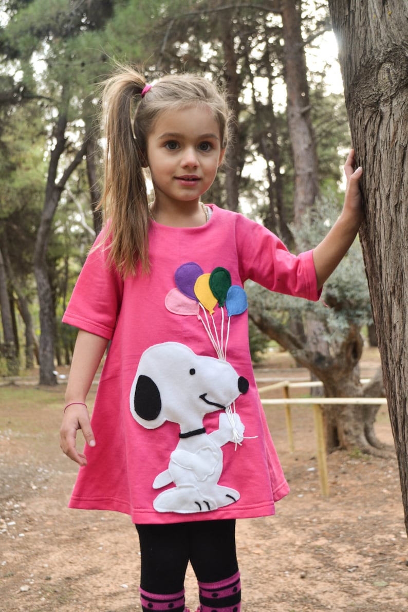 Snoopy Shirt Snoopy Applique Snoopy With Ballons Pink Dress Handmade ...