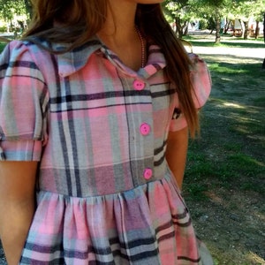 Pink Checkered Shirt Dress,pink Grey Checkered, Winter Dress, Autumn ...