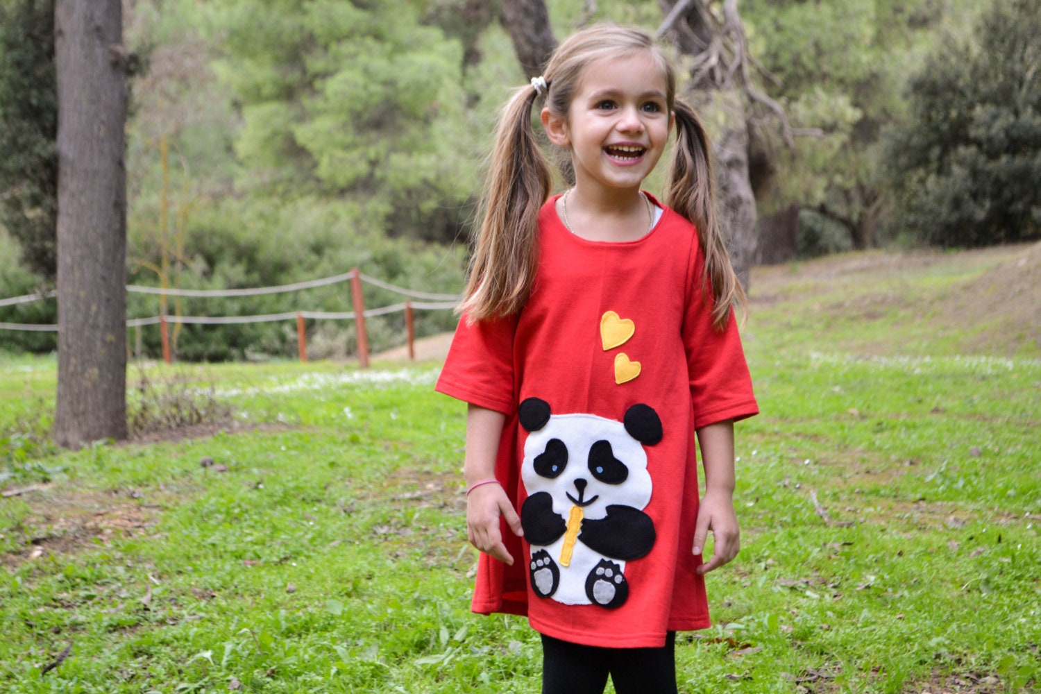 Panda Dress Appliqued Dress Cute Dress Red Dress Playful Dress Handmade ...