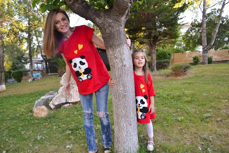 Panda Mother Daughter Set Panda Dress Red Dress Mother's - Etsy