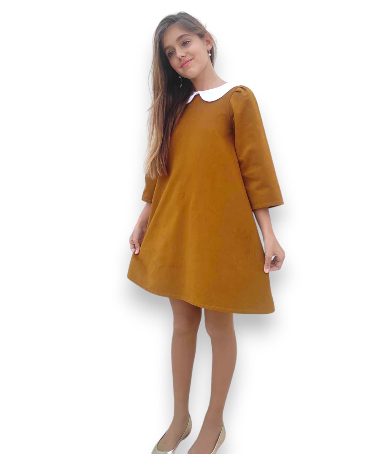 Peter Pan Collar Dress, Mustard A Line Dress, Mustard Girls Dress ...