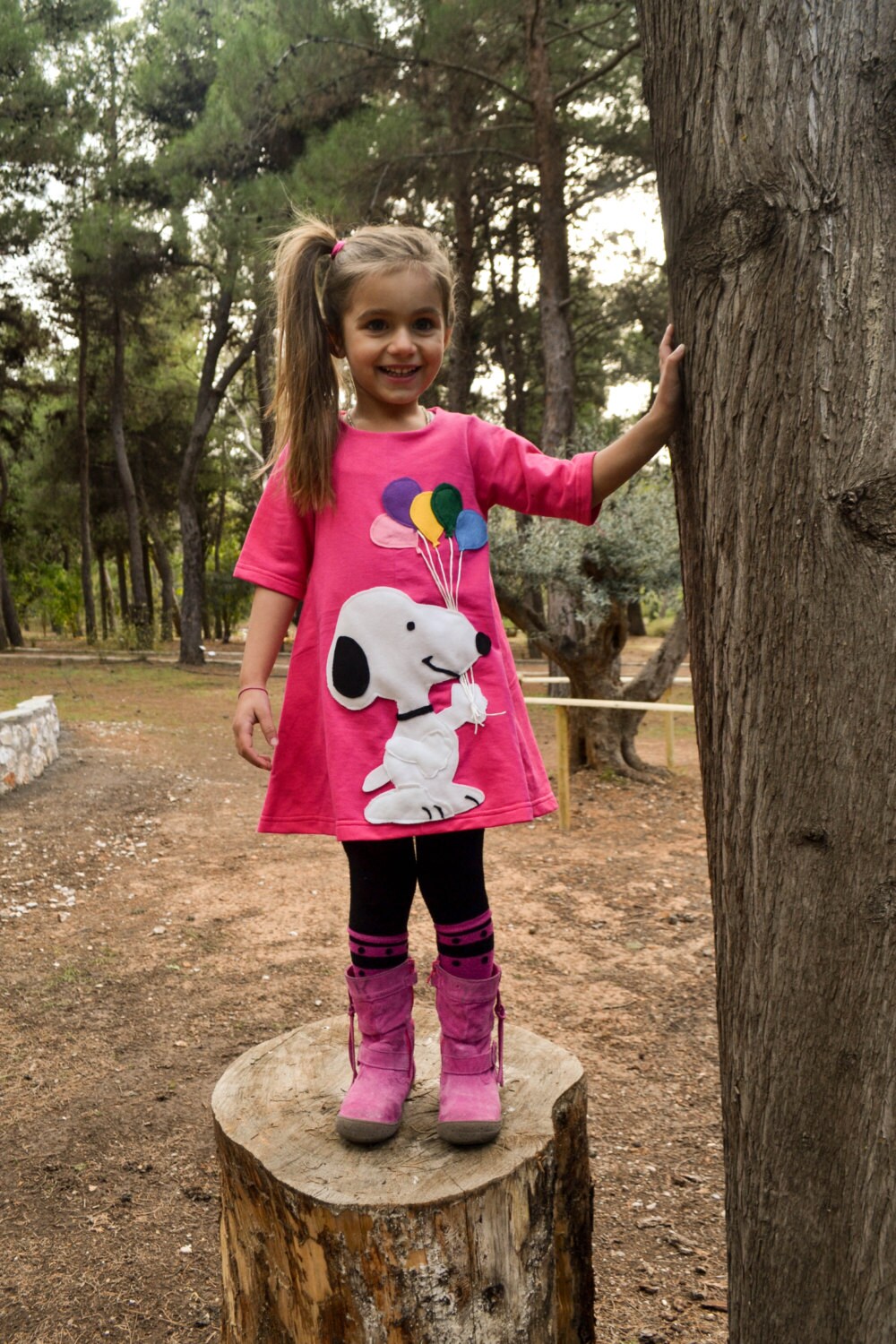 Snoopy Shirt Snoopy Applique Snoopy With Ballons Pink Dress Handmade ...