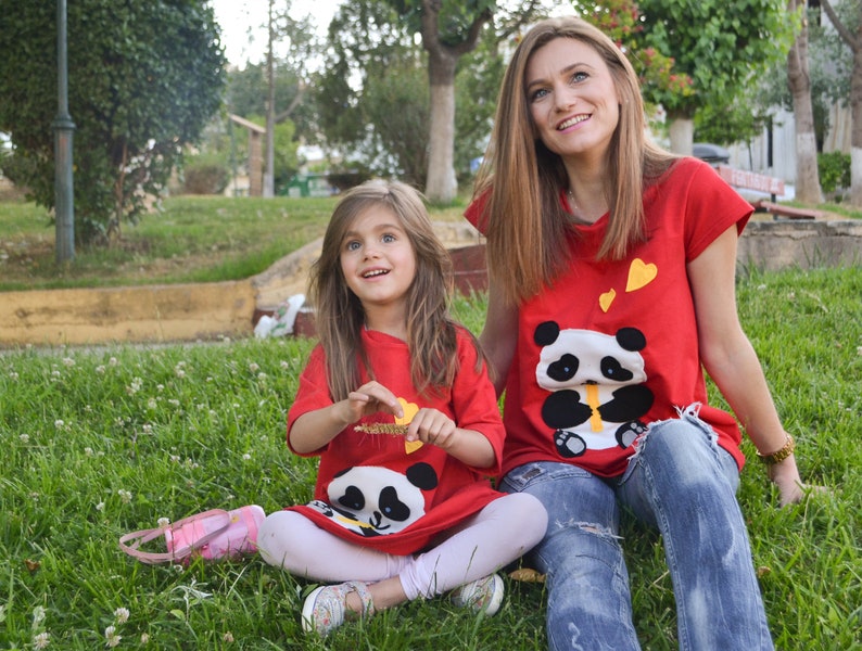 Panda Mother Daughter Set Panda Dress Red Dress Mother's Gift Ideas ...