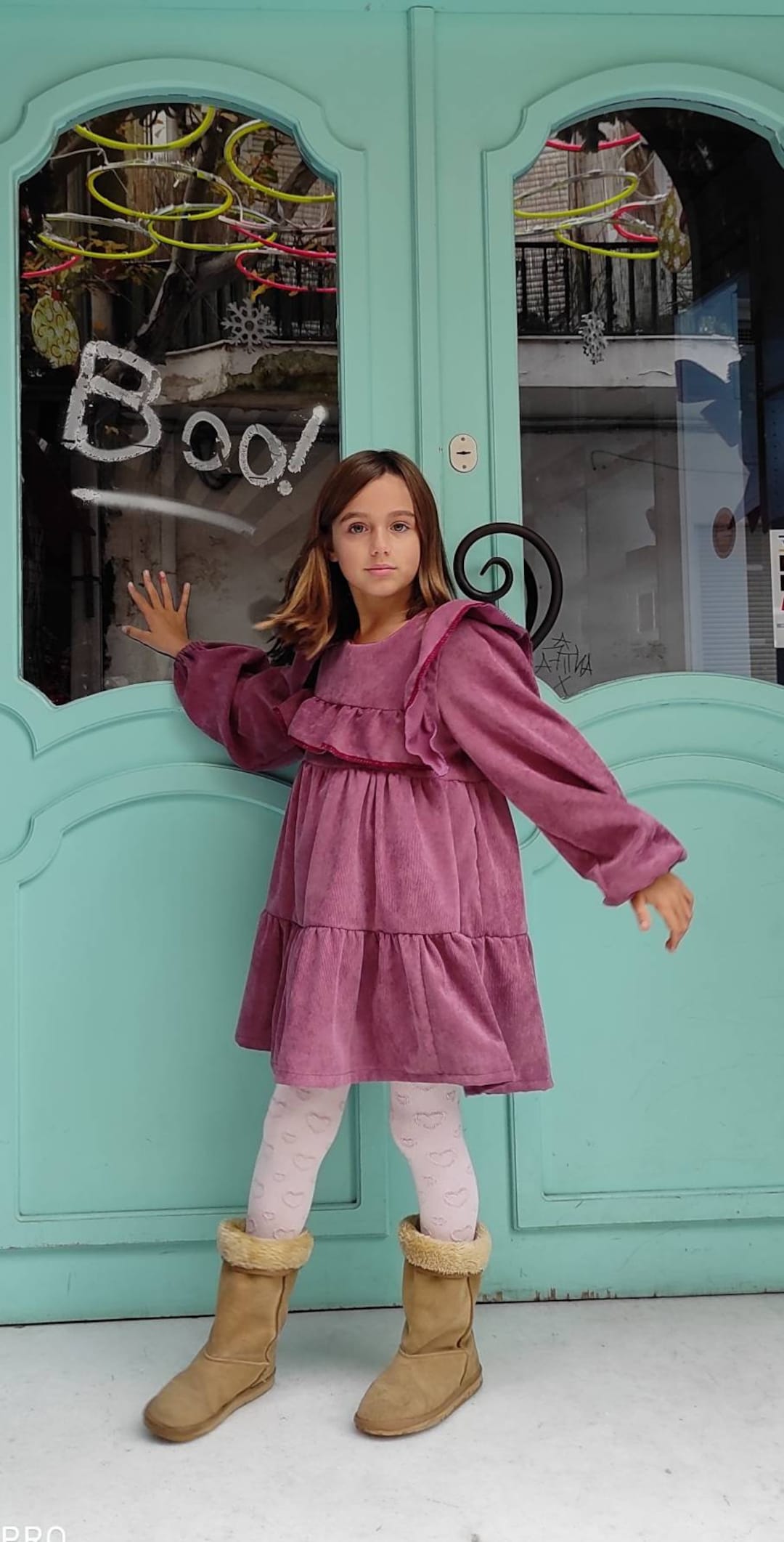 Ruffled Corduroy Dress, Raspberry Dress, Girls Dress, Winter Dress ...