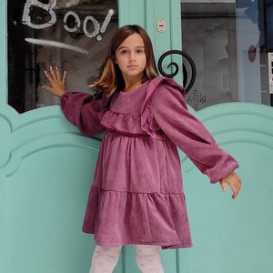 Ruffled Corduroy Dress, Raspberry Dress, Girls Dress, Winter Dress ...