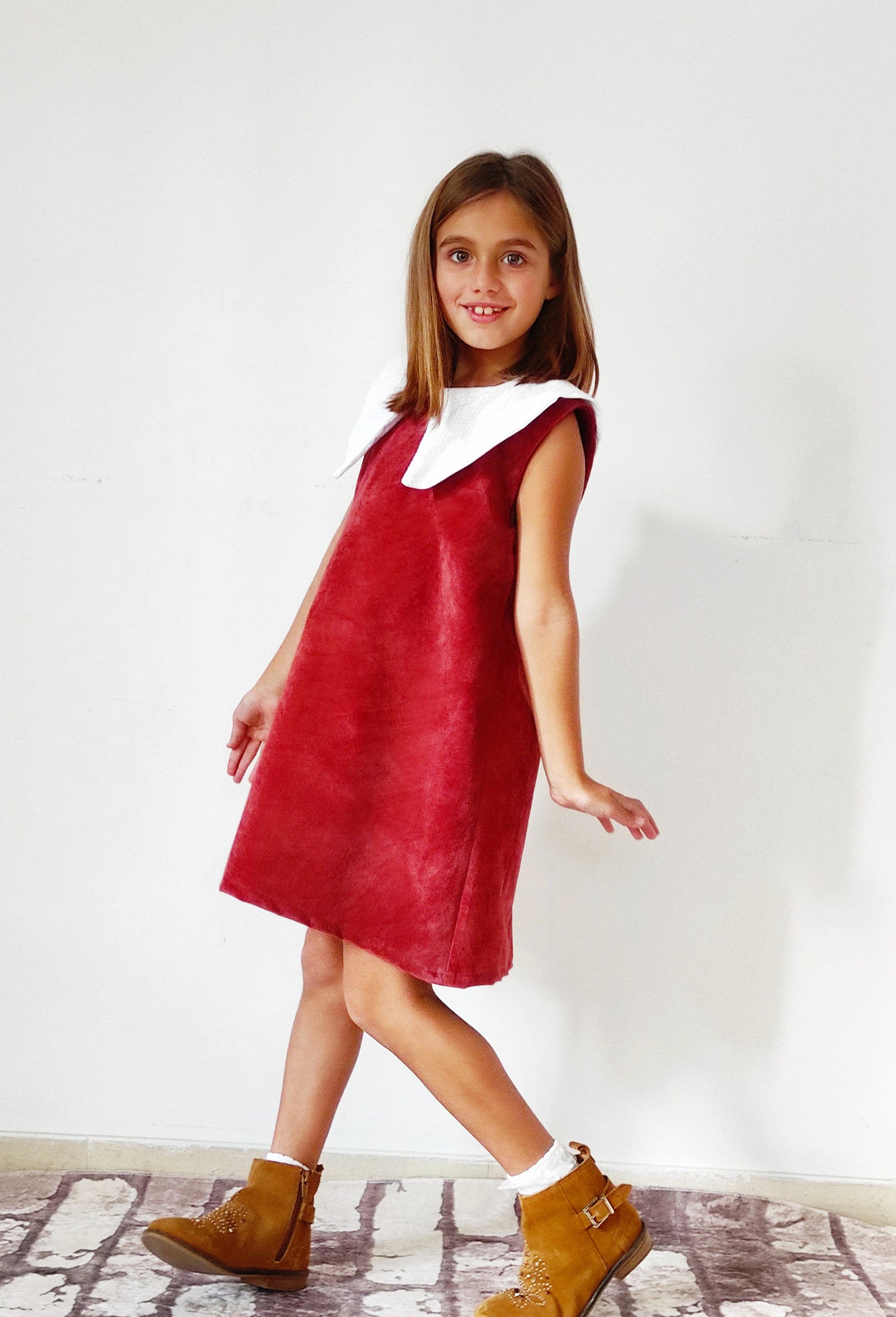 Red Suede Dresscollared Dress A-line Dress Girls Dress - Etsy