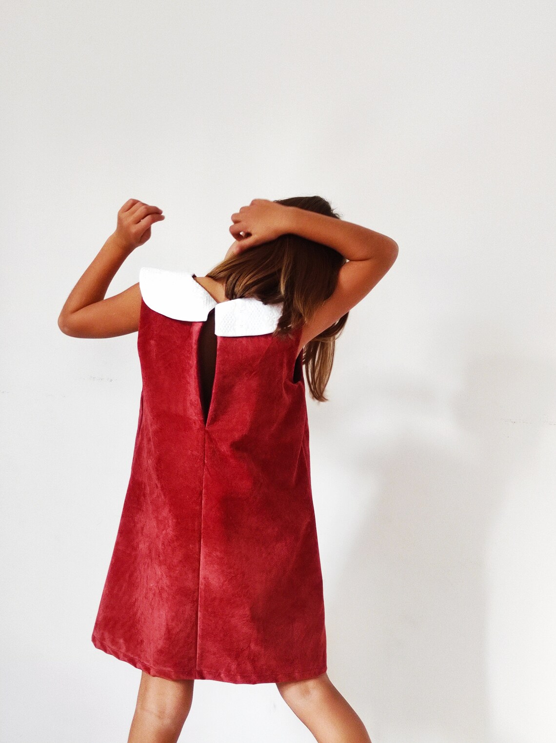 Red Suede Dress,collared Dress, A-line Dress, Girls Dress, Christmas ...