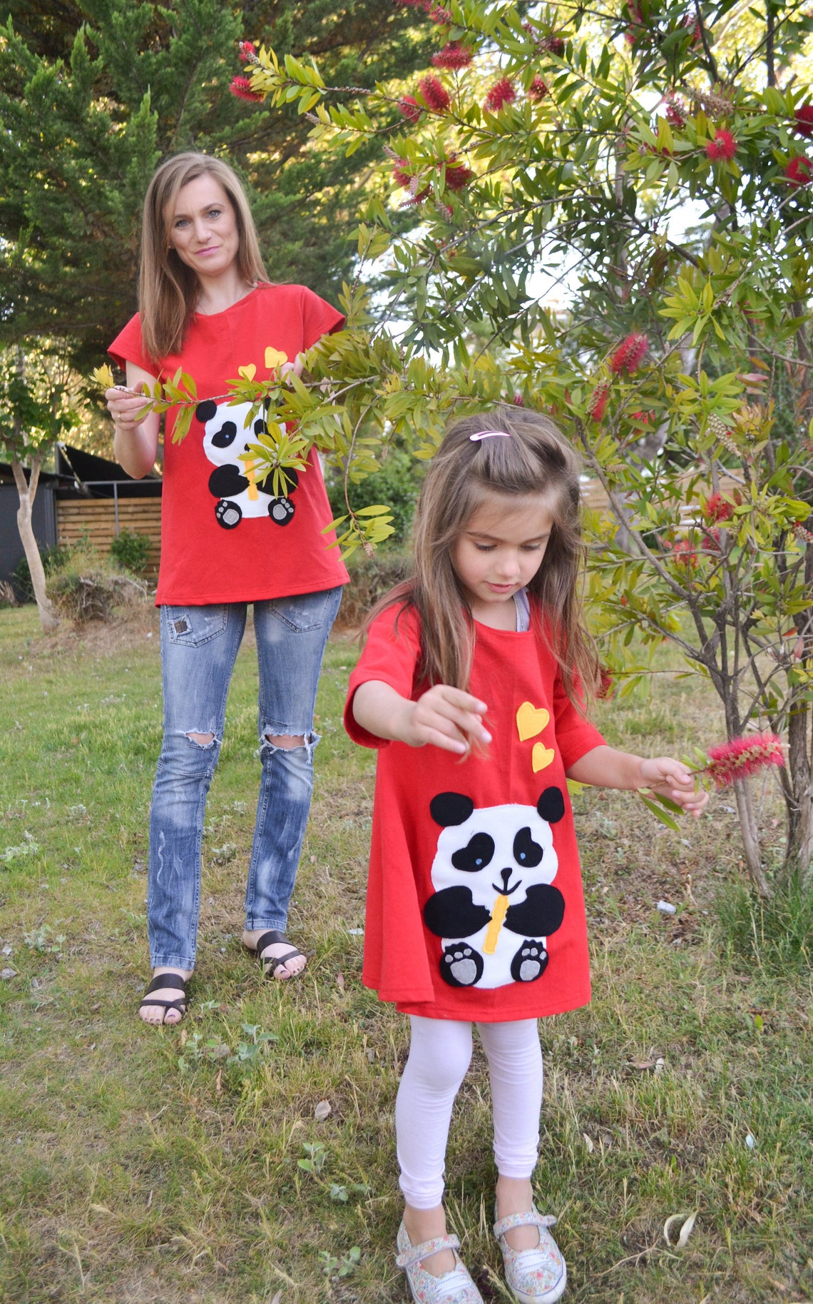 Panda Mother Daughter Set Panda Dress Red Dress Mother's - Etsy