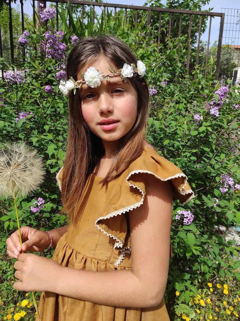 Mustard Linen Dress Flutter Sleeve Dress Girls Linen Dress - Etsy