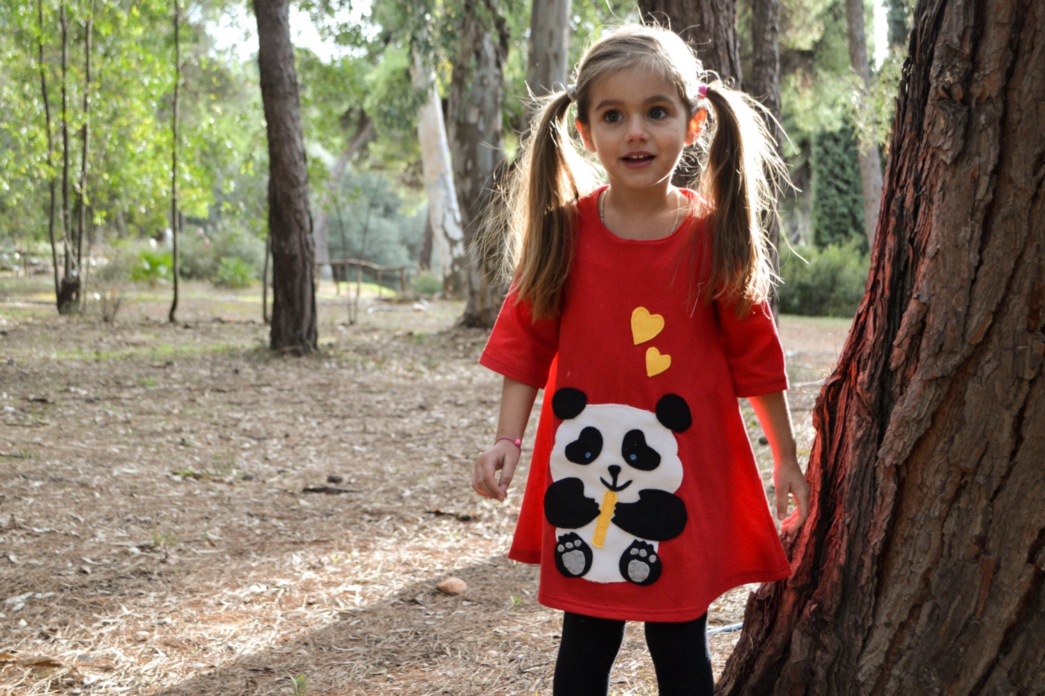 Panda Dress Appliqued Dress Cute Dress Red Dress Playful Dress Handmade ...