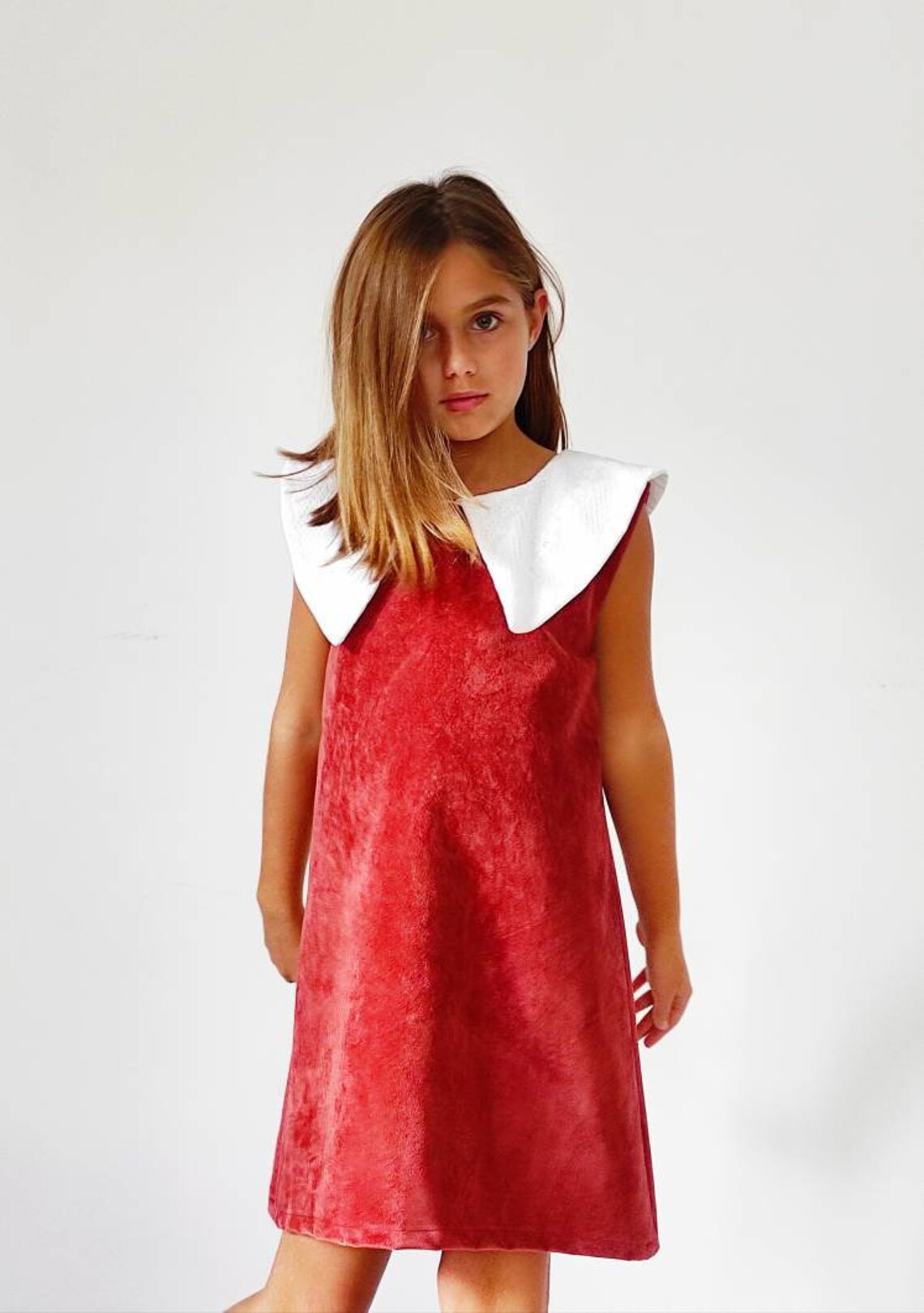 Red Suede Dresscollared Dress A-line Dress Girls Dress - Etsy
