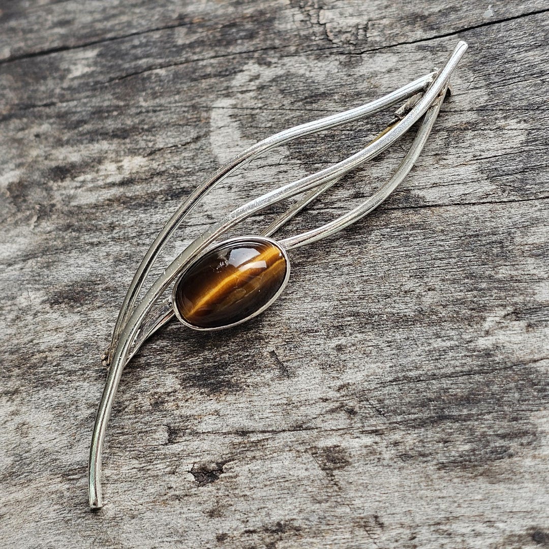 1950s Modernist Finnish Silver & Tigers Eye Floral Brooch by Erik ...