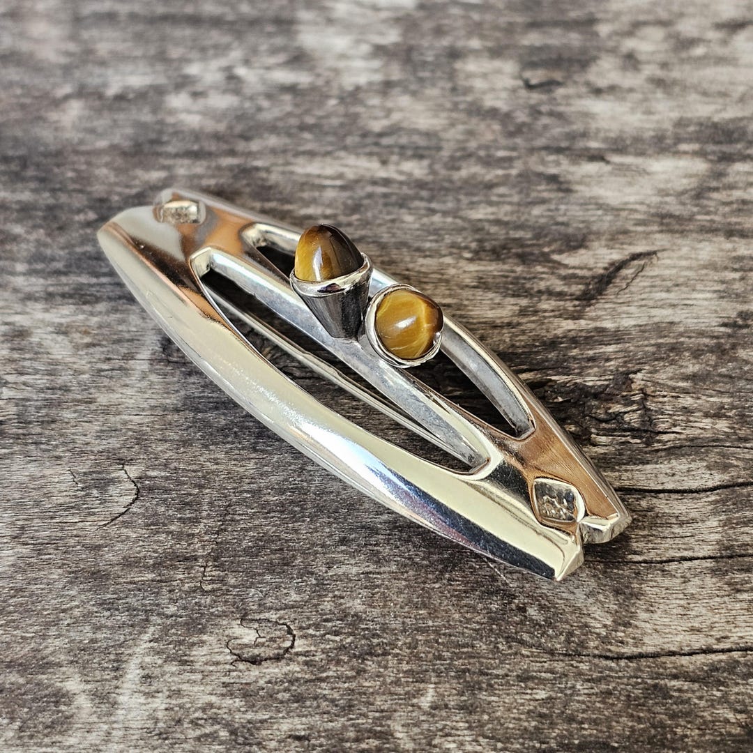 Vintage Finnish Silver & Tigers Eye Brooch Made in Finland 1960s 1970s ...