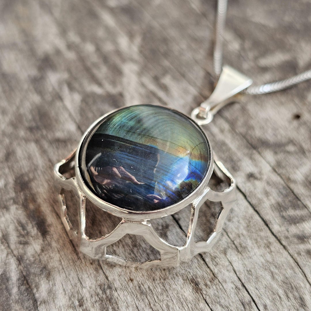 Vintage Modernist Sterling Silver & Spectrolite Necklace by Kultaseppa ...