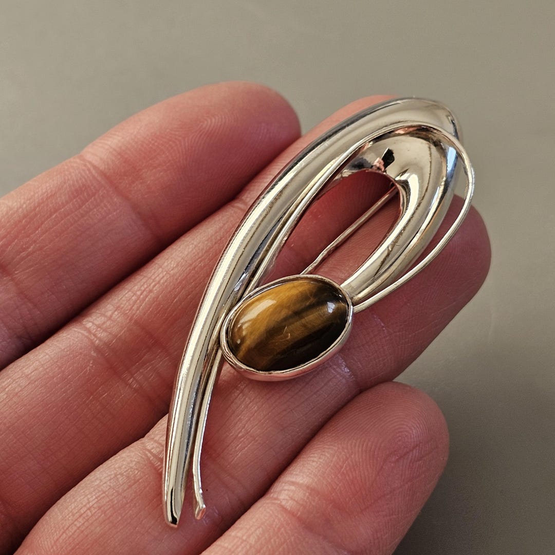Vintage Finnish Modernist Silver & Tigers Eye Brooch by Kultaseppa ...
