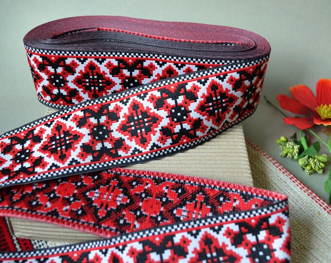 Ukrainian Trim Jacquard Ribbon Red Black White Embroidery Trim by the ...