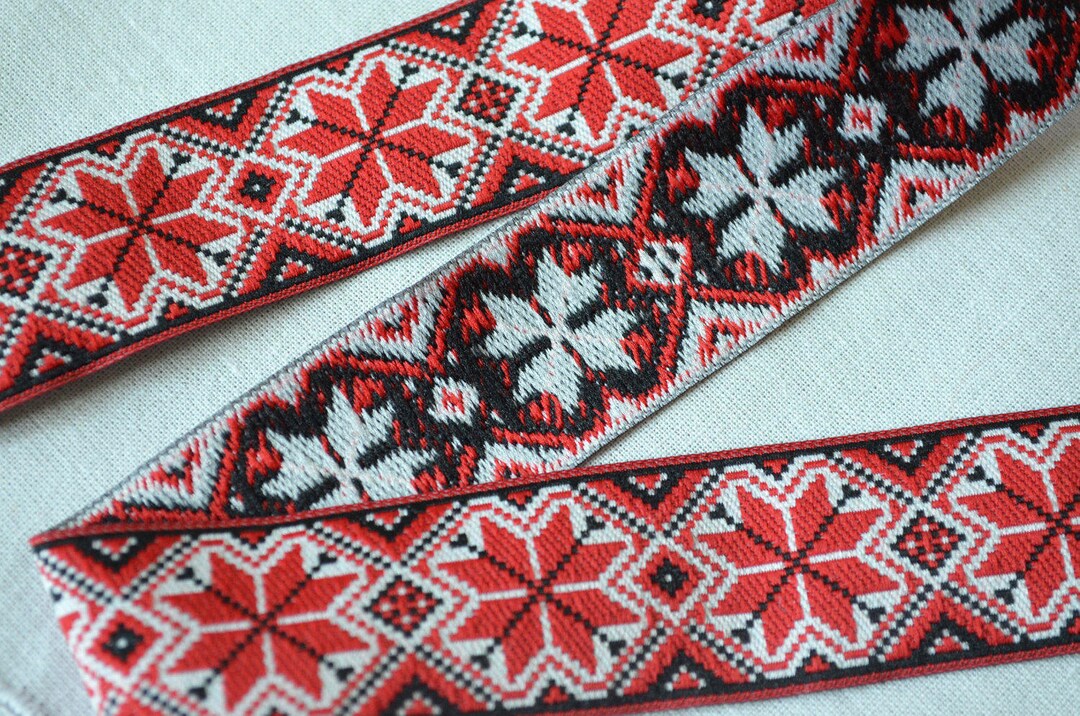 Red White Black Embroidery Trim Ukrainian Design Folkloric Style Ethnic ...
