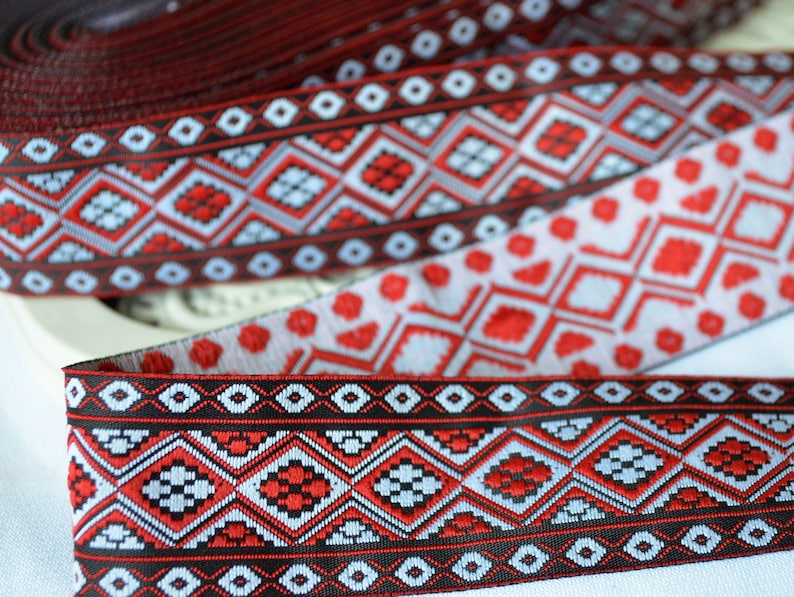 Jacquard Ribbon Trim Black Red Embroidery Trim by the Yard - Etsy