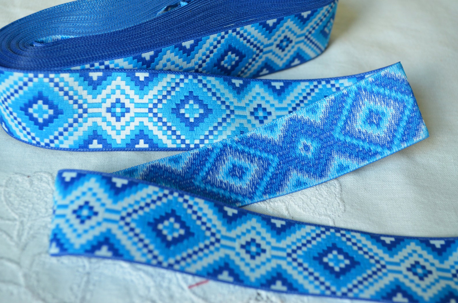 Jacquard Ribbon Trim Blue White Embroidery Trim Ukrainian Design ...