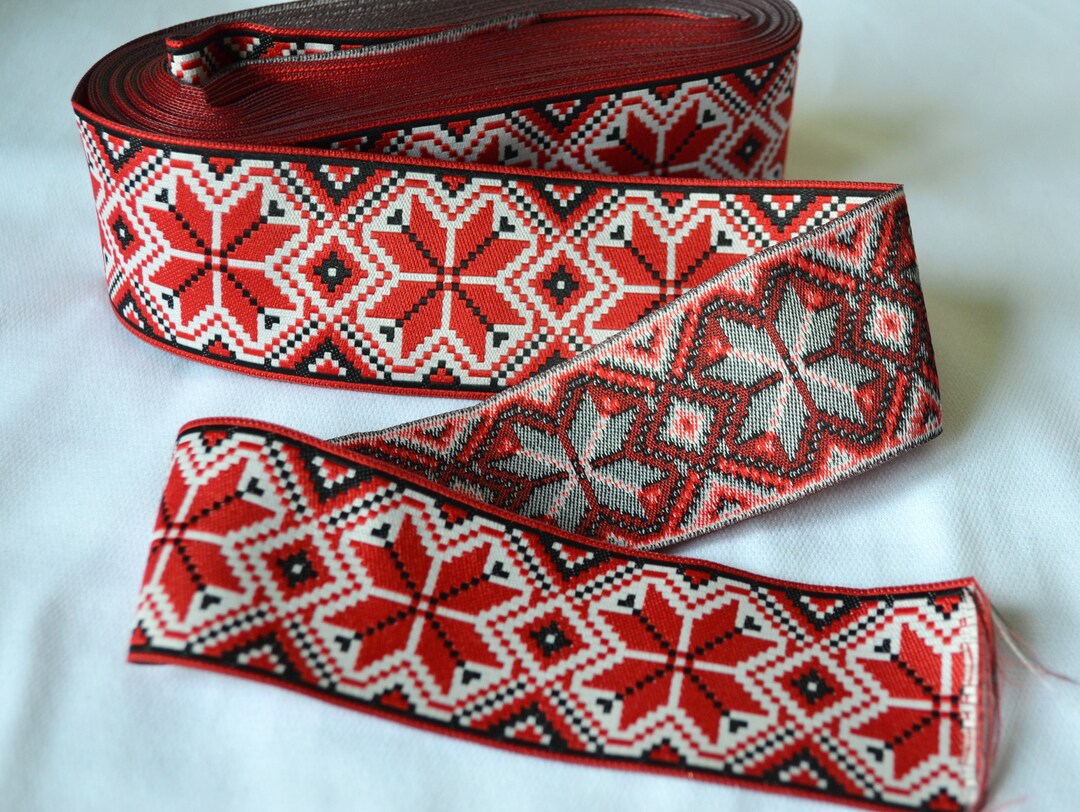 Ukrainian Trim, Jacquard Ribbon Trim, Red, Black Embroidery Trim by the ...