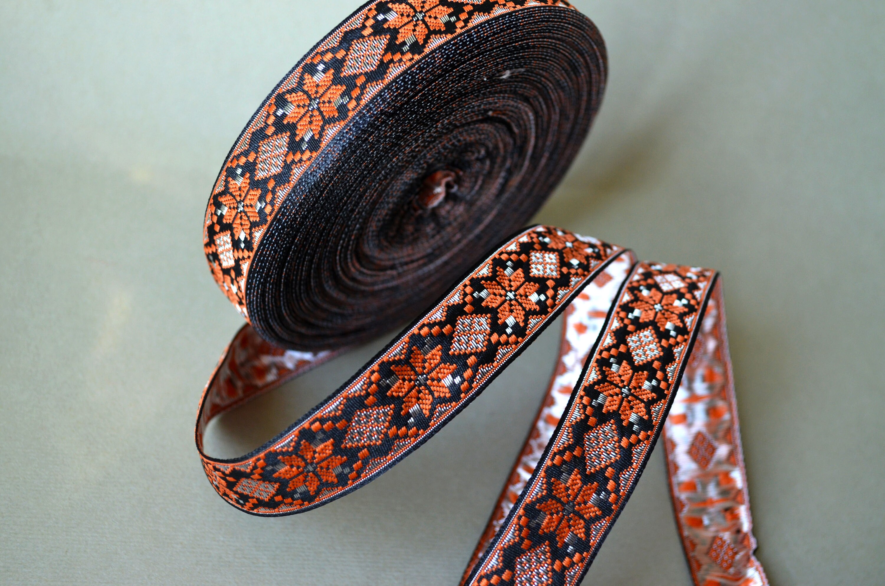 Jacquard Ribbon Trim Black Orange Brown White Gray Embroidery Trim by ...