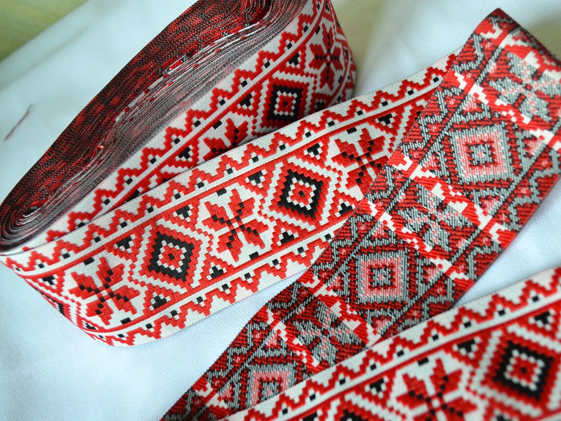 Red Trim 2 Inches Jacquard Ribbon Trim by the Yard Ukrainian | Etsy