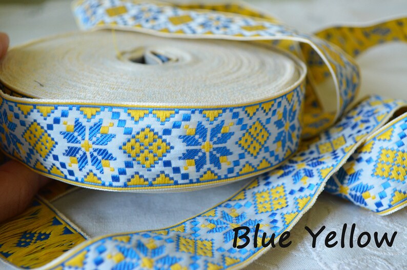 Jacquard ribbon trim Blue white yellow black red | Etsy