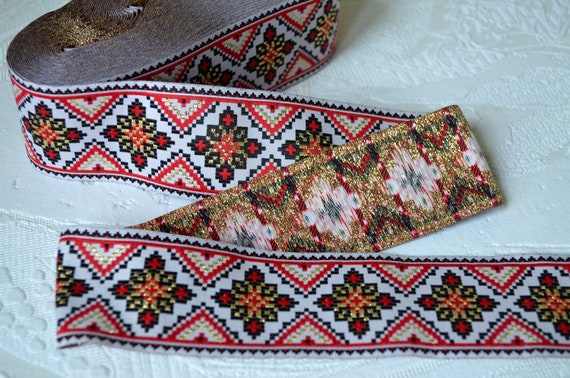 Red White Gold Ethnic Trim Jacquard Ribbon Trim Woven Border | Etsy