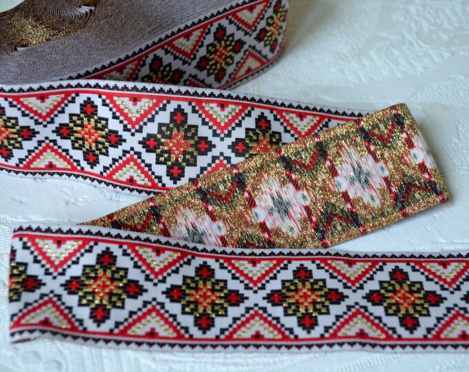 Red White Gold Ethnic Trim Jacquard Ribbon Trim Woven Border Embroidery ...