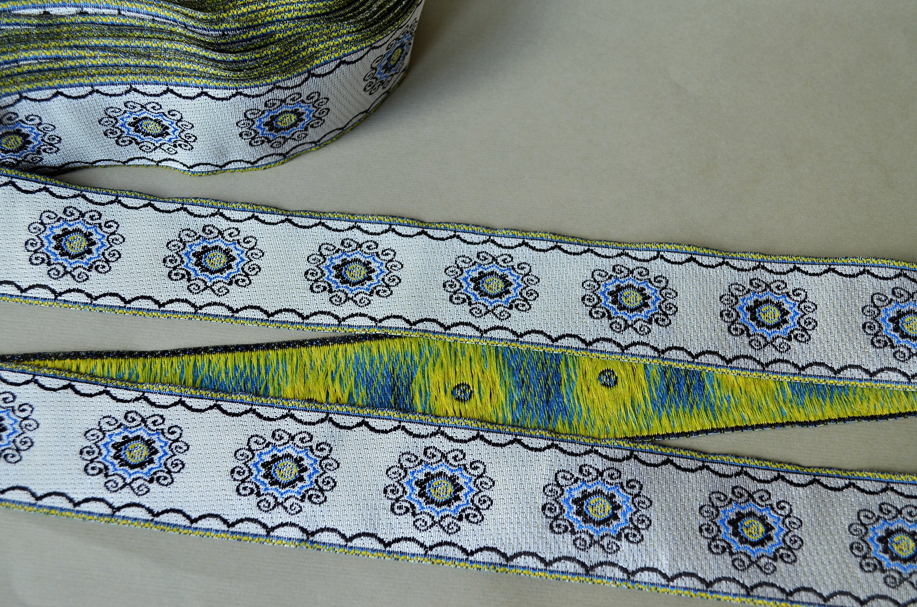 Ukrainian ethnic ribbon Blue white yellow trim 10 m roll woven | Etsy