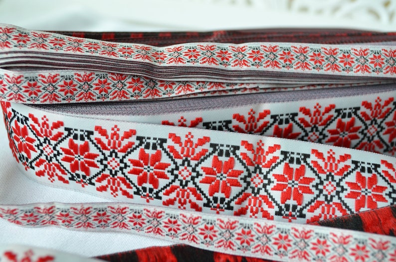 Jacquard Ribbon Trim Red White Black Embroidery Trim Ukrainian | Etsy