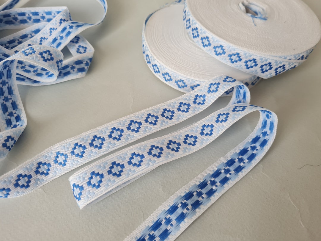 White Blue Jacquard Ribbon Trim Embroidery Trim by the Yard Ukrainian ...