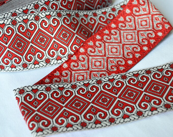 Red Ethnic Trim Jacquard Ribbon Trim Woven Border Embroidery Trim by ...
