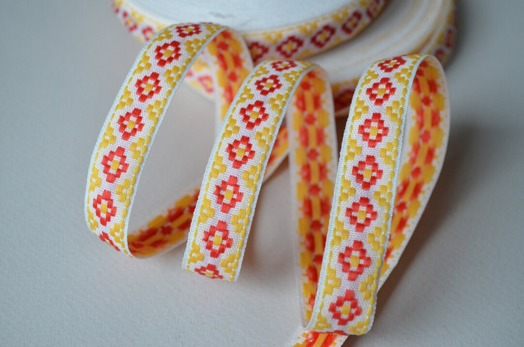 White Red Yellow Jacquard Ribbon Trim Embroidery Trim by the Yard ...